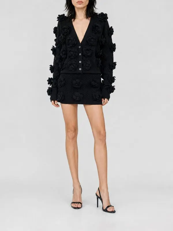 Philipp Plein Pencil Mini Skirt In A Wool Blend With A Flower Appliqu