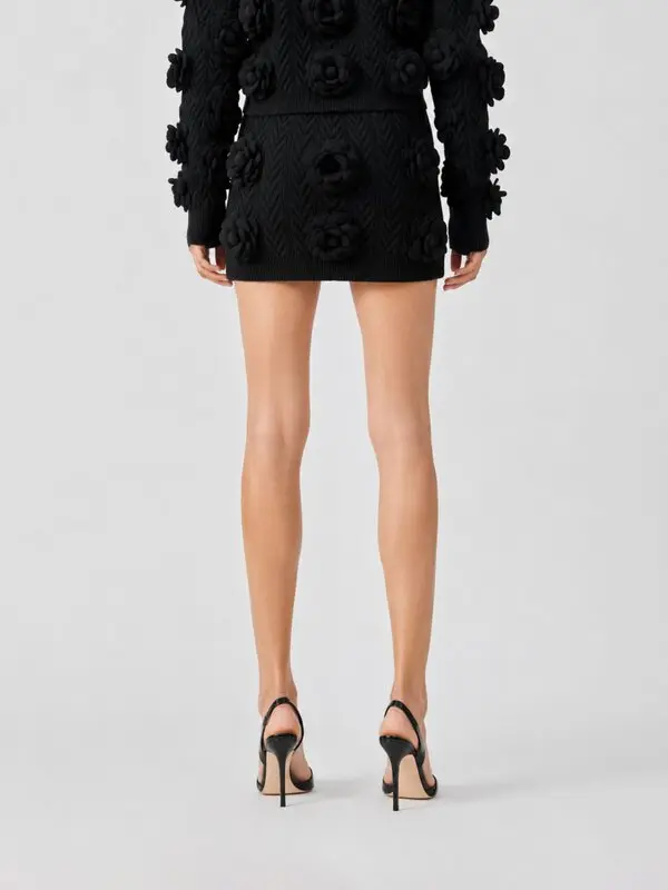 Philipp Plein Pencil Mini Skirt In A Wool Blend With A Flower Appliqu