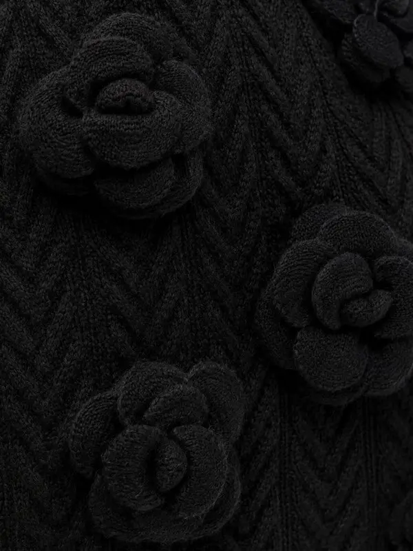 Philipp Plein Pencil Mini Skirt In A Wool Blend With A Flower Appliqu