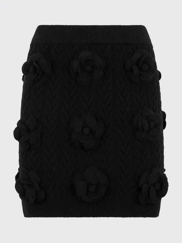 Philipp Plein Pencil Mini Skirt In A Wool Blend With A Flower Appliqu