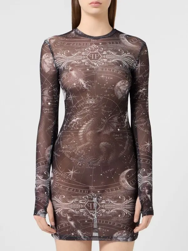 Philipp Plein Zodiaco Sheath Mini Dress With A Graphic Print And Hexagon Logo