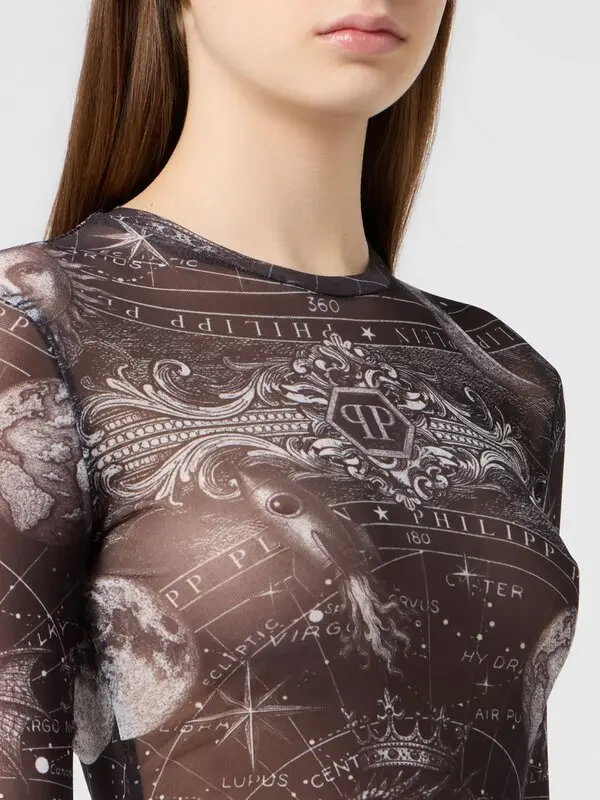 Philipp Plein Zodiaco Sheath Mini Dress With A Graphic Print And Hexagon Logo