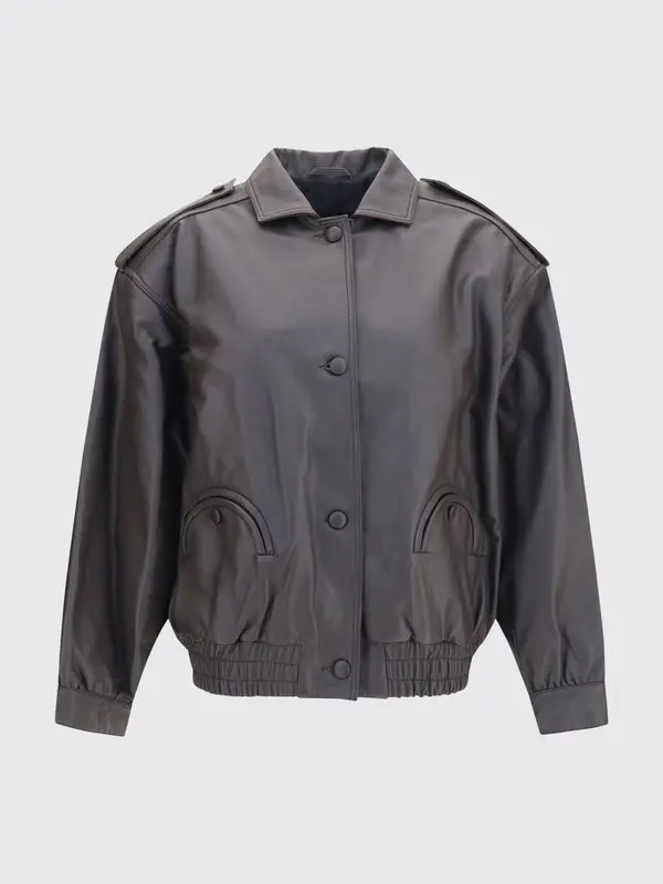BLAZÉ MILANO Lambskin Leather Bomber Jacket With Dropped Shoulders And Epaulets - Black