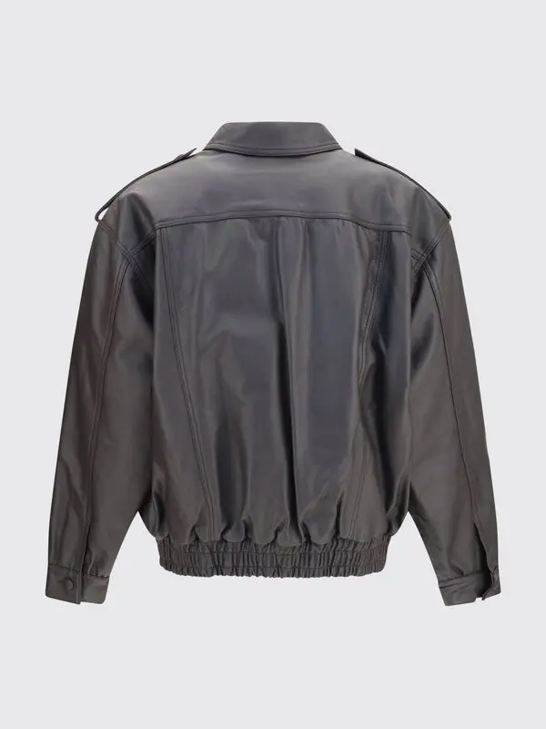 BLAZÉ MILANO Lambskin Leather Bomber Jacket With Dropped Shoulders And Epaulets - Black