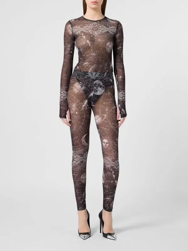 Philipp Plein Slim Fit Long-sleeved Graphic Print Jersey Bodysuit