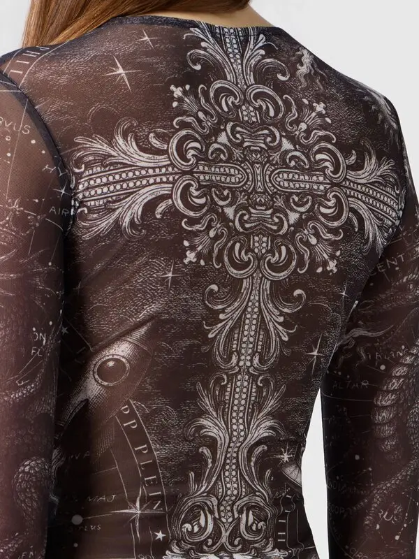 Philipp Plein Slim Fit Long-sleeved Graphic Print Jersey Bodysuit