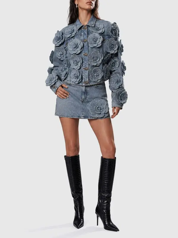 Philipp Plein Cropped Slim Fit Jacket With Floral Embroidery