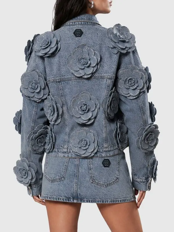 Philipp Plein Cropped Slim Fit Jacket With Floral Embroidery