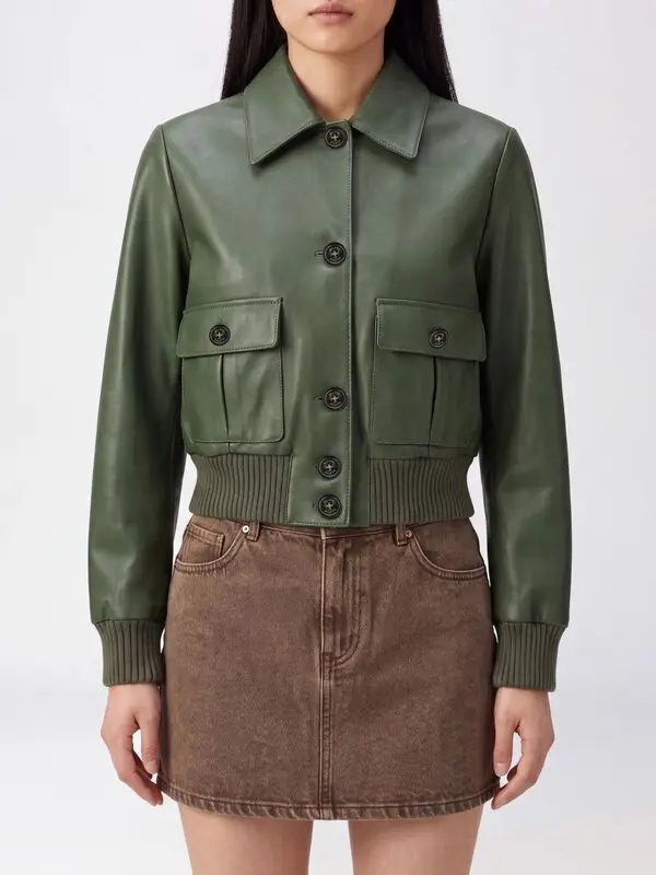 VALSTAR Shirt-style Leather Bomber Jacket With Classic Collar