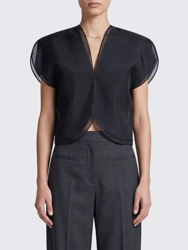 Khaite Pure Silk Blouse With Short Puff Sleeves And V-neck