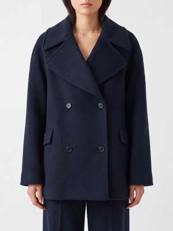 Loulou De Saison Short Double-breasted Wool And Cashmere Coat With Dropped Shoulders - Blue