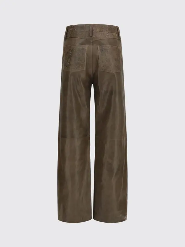 GOLDEN GOOSE High-waisted Wide-leg Leather Trousers With Floral Pattern - Mud