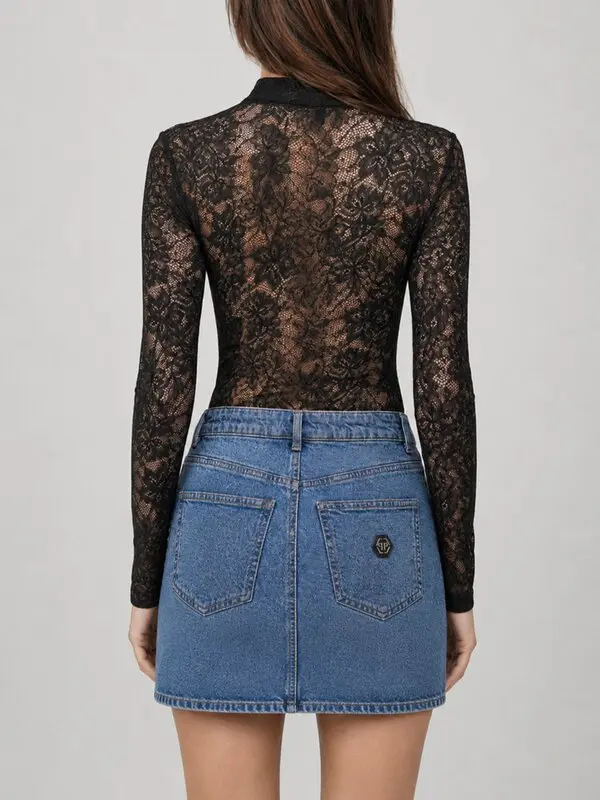 Philipp Plein High-waisted Mini Skirt With Rhinestones And Flower Appliqu