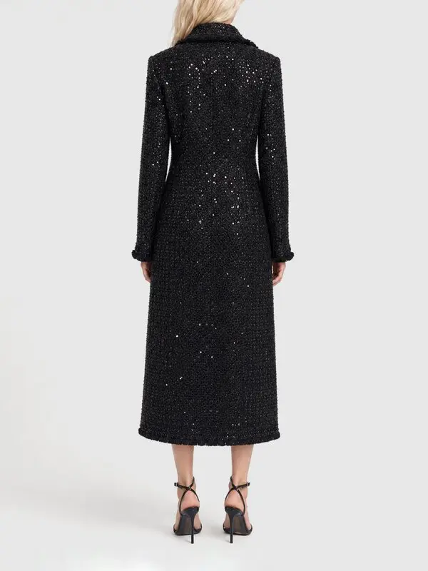 Philipp Plein Long Double-breasted Tweed Coat With Sequin Embroidery