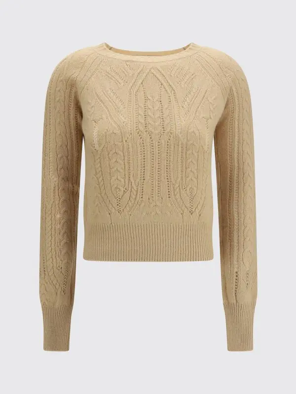Ermanno Scervino Crewneck Jumper In Pure Cashmere With Ribbed Trims - Beige