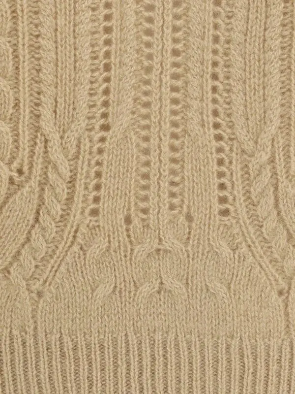 Ermanno Scervino Crewneck Jumper In Pure Cashmere With Ribbed Trims - Beige