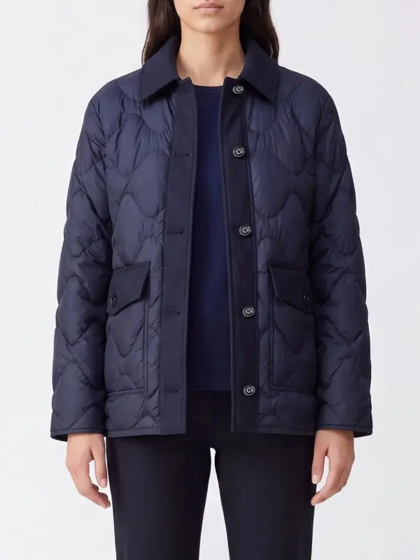 Woolrich Polyester Down Jacket With Classic Collar And Patch Pockets - Blue