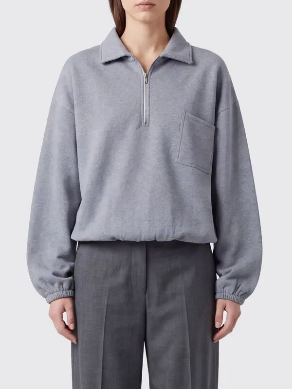 DARKPARK Relaxed Fit Cotton Polo Sweatshirt With Zip And Dropped Shoulders - Grey 1