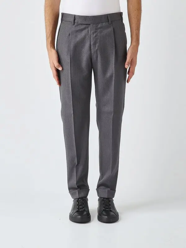PT TORINO Slim Fit Wool Tailored Trousers With Off-centre Closure - Grey 1