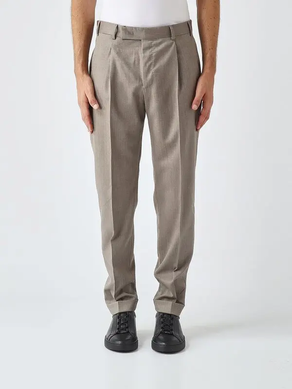 PT TORINO Slim Fit Wool Tailored Trousers With Off-centre Closure - Hazel