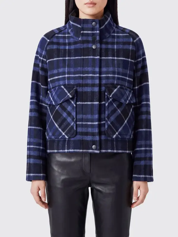 Pinko Single-breasted Tartan Wool Bomber Jacket With Funnel Neck - Black
