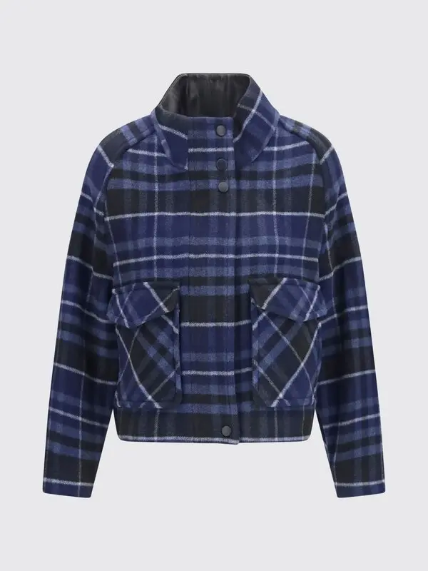 Pinko Single-breasted Tartan Wool Bomber Jacket With Funnel Neck - Black