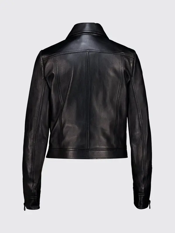 COURREGES Cropped Smooth Lambskin Biker Jacket With Monogram Logo