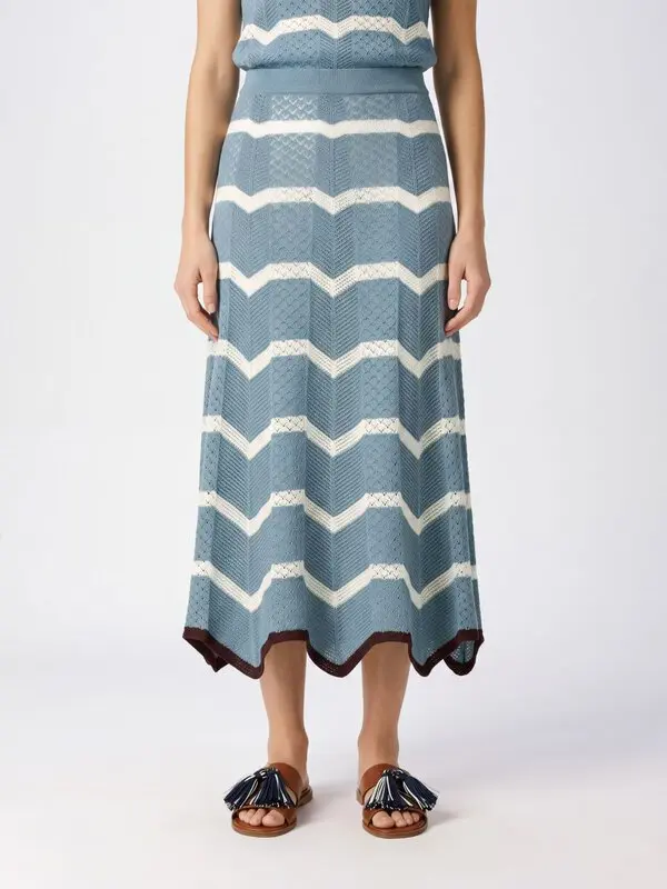 La DoubleJ Chevron Pattern Cotton-knit Pencil Midi Skirt - Blue