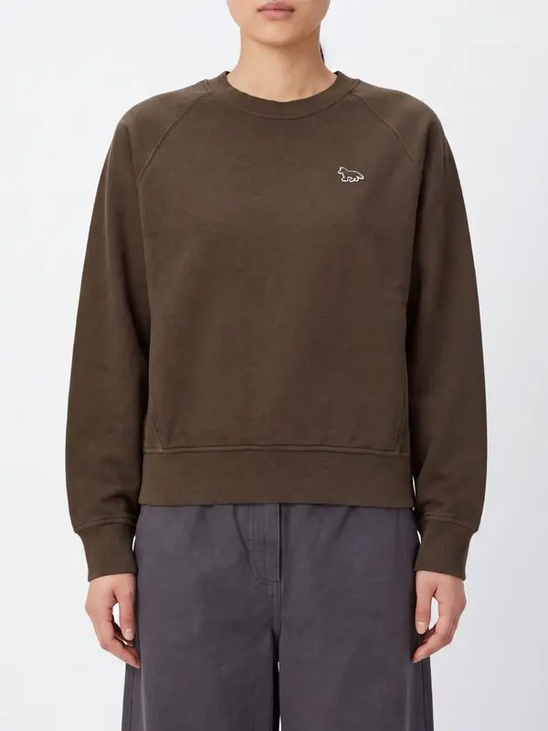 Maison Kitsuné Crewneck Cotton Sweatshirt With Applied Logo Patch - Brown