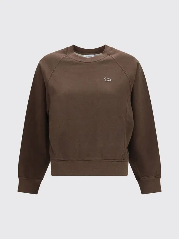 Maison Kitsuné Crewneck Cotton Sweatshirt With Applied Logo Patch - Brown