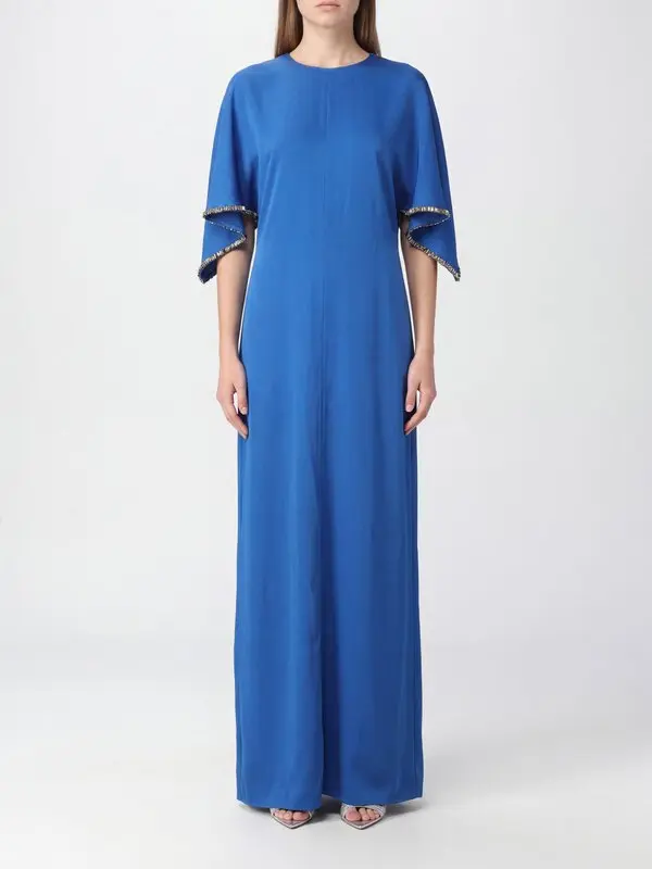 Stella McCartney Long Satin Caftan With Embroidery And Kimono Sleeves