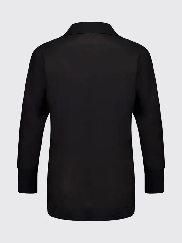 PAULA Classic Collar V-neck Blouse In Matte Silk Satin With Long Sleeves - Black