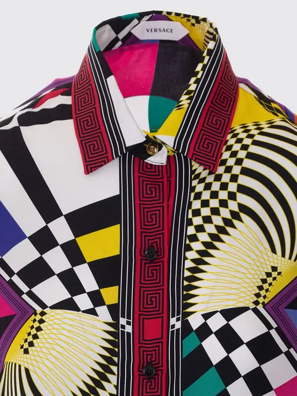 Versace Optical Print Pure Silk Shirt With French Collar - Multicolor