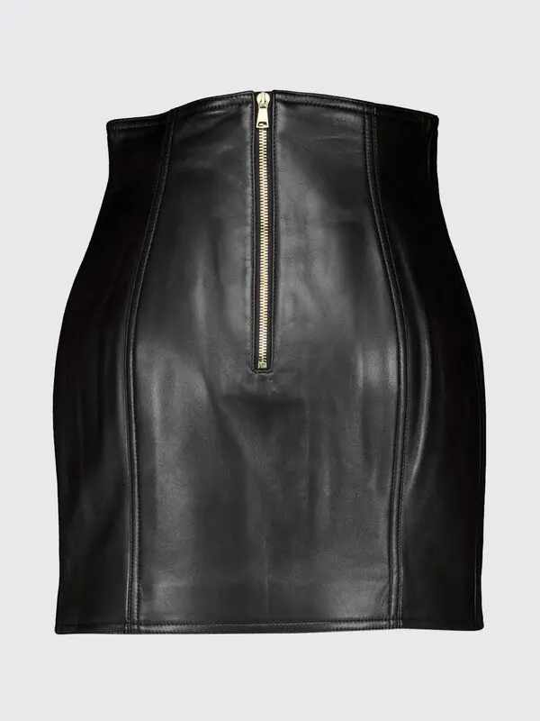 Balmain High-waisted Slim Fit Lambskin Leather Pencil Mini Skirt