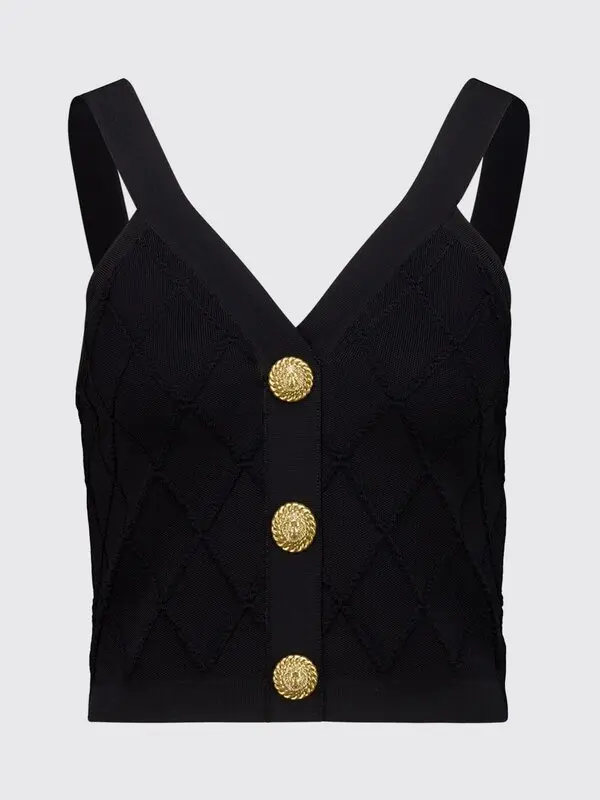 Balmain Cropped Knit Top With V-neck And Decorative Buttons