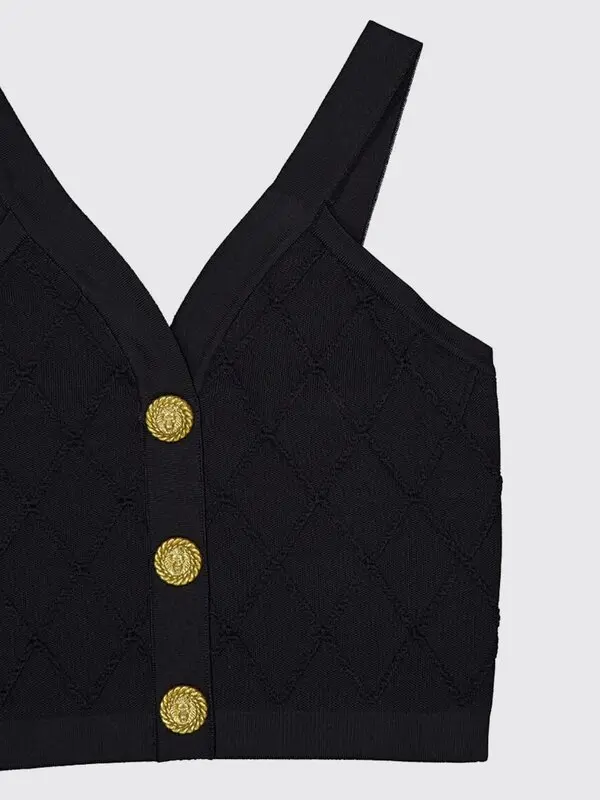 Balmain Cropped Knit Top With V-neck And Decorative Buttons