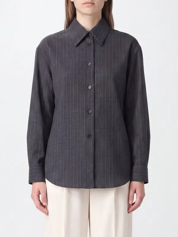 JIL SANDER Striped Cotton Regular Fit Shirt With French Collar - Grey