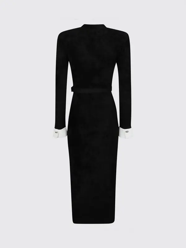 SELF-PORTRAIT Velvet Midi Sheath Dress With Jewel Buttons And Padded Shoulders