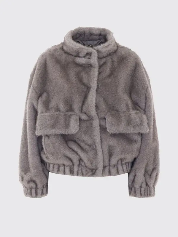 Liu Jo High-neck Faux Fur Jacket With Dropped Shoulders - Grey
