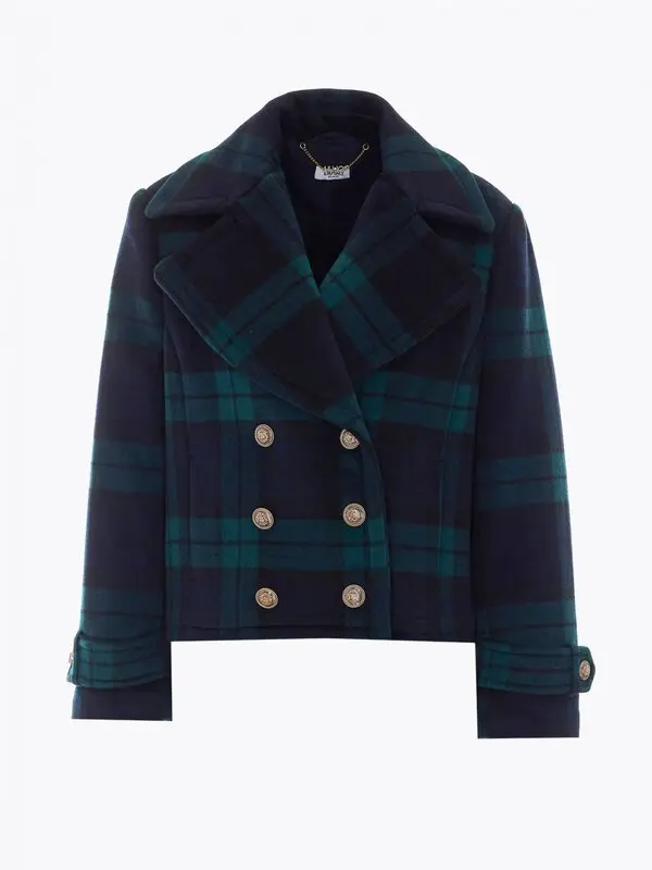 Liu Jo Tartan Double-breasted Wool-blend Peacoat
