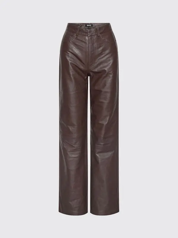 ROTATE BY BIRGER CHRISTENSEN High-waisted Wide-leg Trousers In Smooth Lambskin Leather - Brown