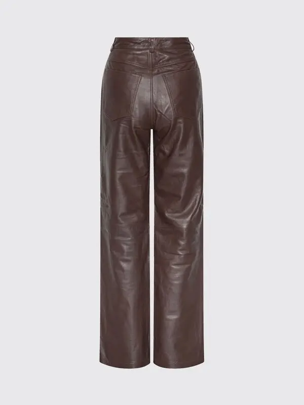 ROTATE BY BIRGER CHRISTENSEN High-waisted Wide-leg Trousers In Smooth Lambskin Leather - Brown