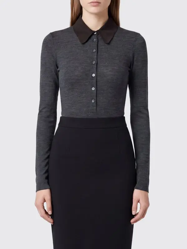 Pinko Slim Fit Wool Blend Long-sleeved Polo Top With Buttons