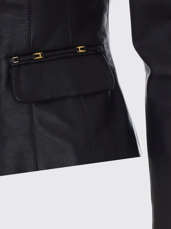 Elisabetta Franchi Slim Fit Leather Blazer With Peak Lapels