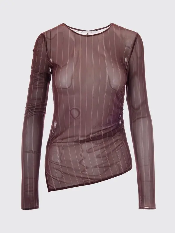 Patrizia Pepe Striped Long-sleeve Jersey Top With Asymmetrical Hem