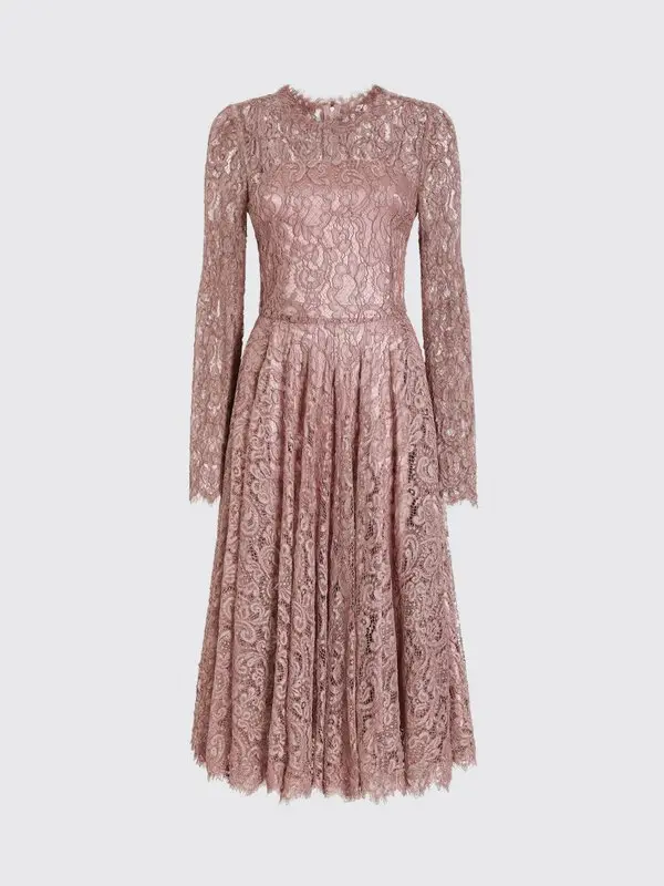 Dolce & Gabbana Long-sleeved Flared Midi Dress In Lace