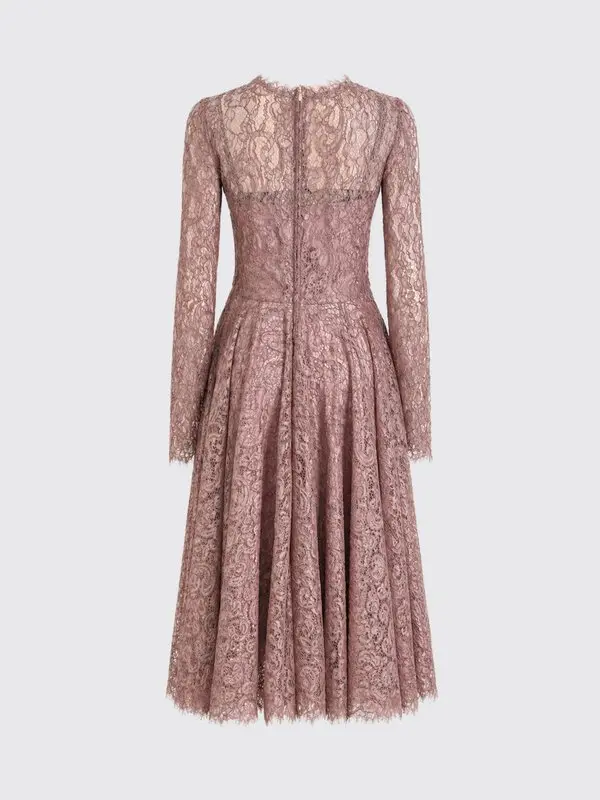 Dolce & Gabbana Long-sleeved Flared Midi Dress In Lace