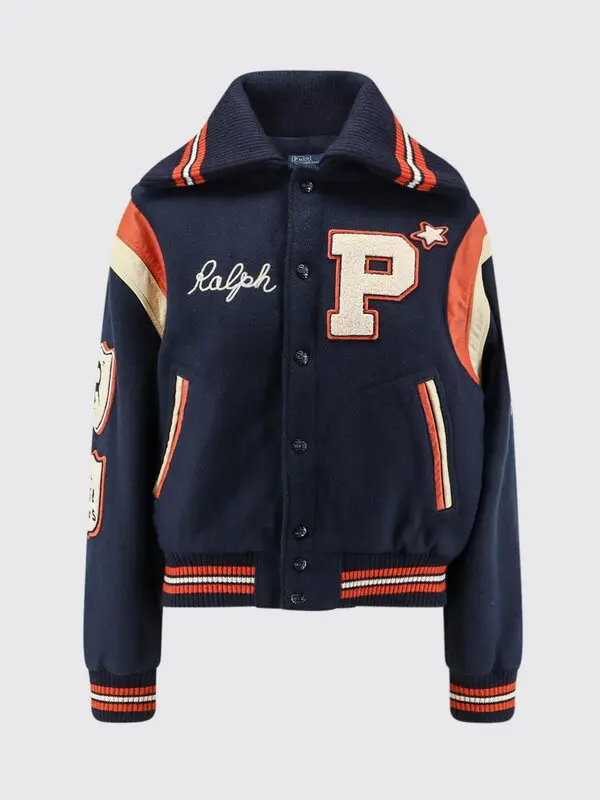 Polo Ralph Lauren Cropped Wool-blend Varsity Bomber Jacket With Patches