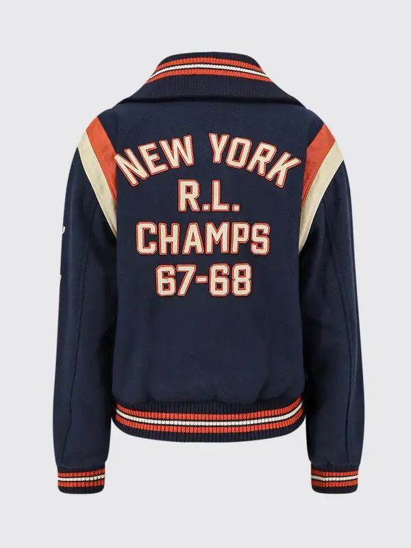 Polo Ralph Lauren Cropped Wool-blend Varsity Bomber Jacket With Patches