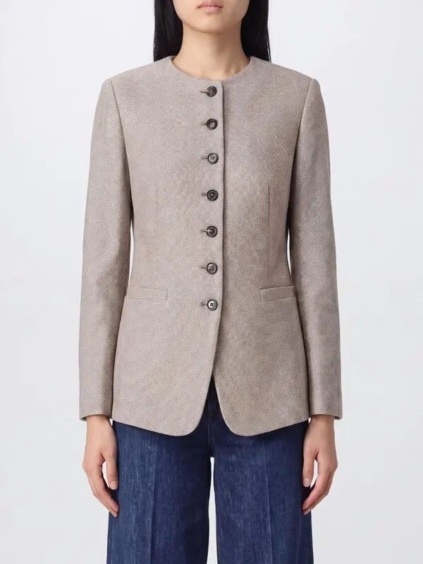 Max Mara Single-breasted Blazer In 100% Cashmere With Crewneck - Beige